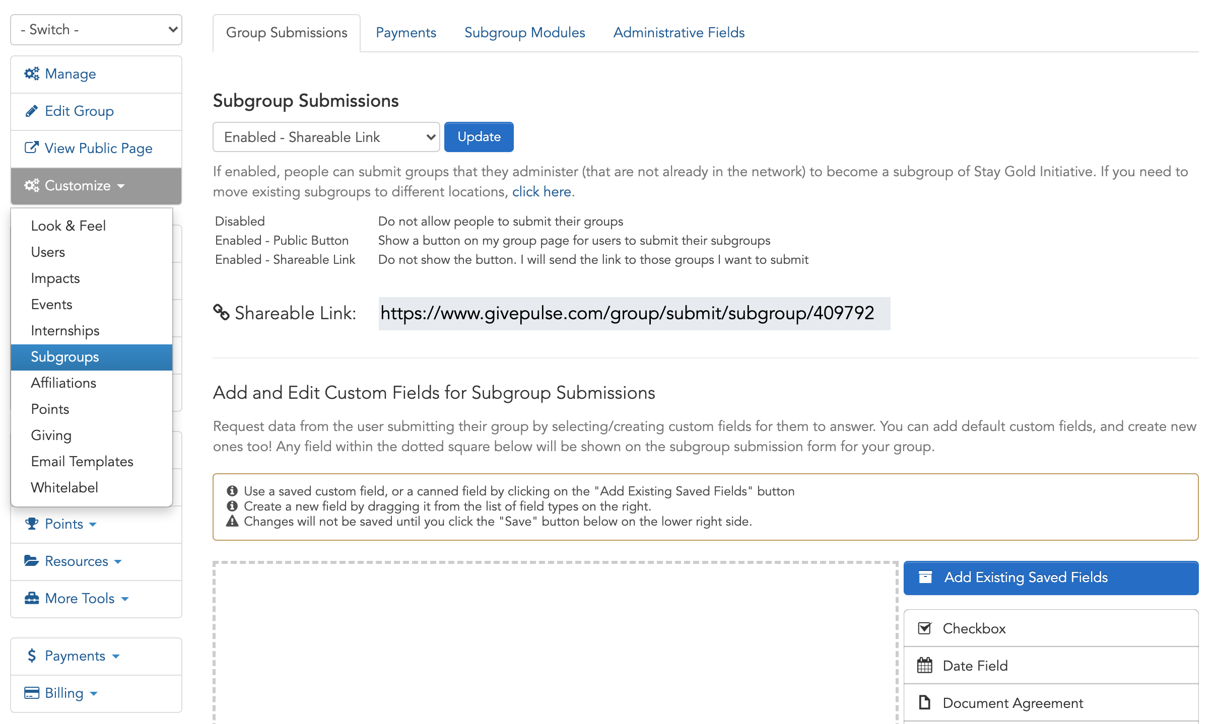 Convert a Subgroup to an Affiliate – GivePulse