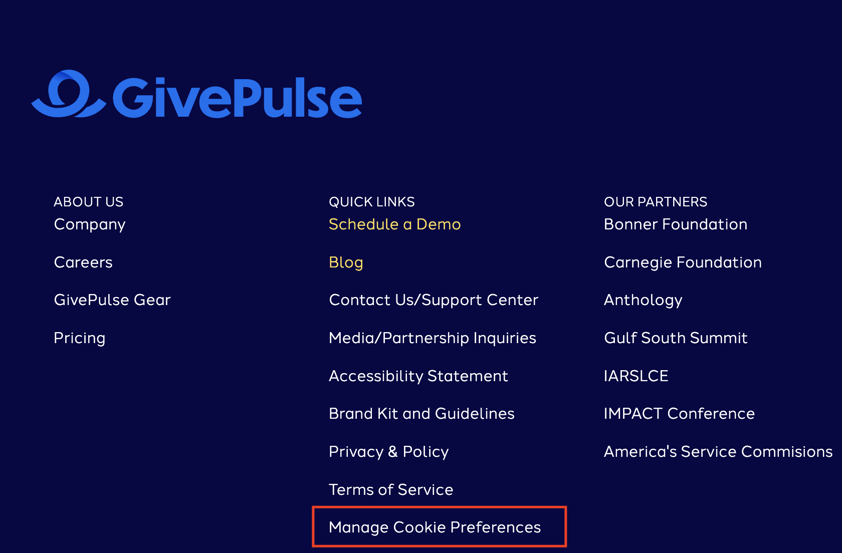 Viewing and Updating Cookie Preferences – GivePulse
